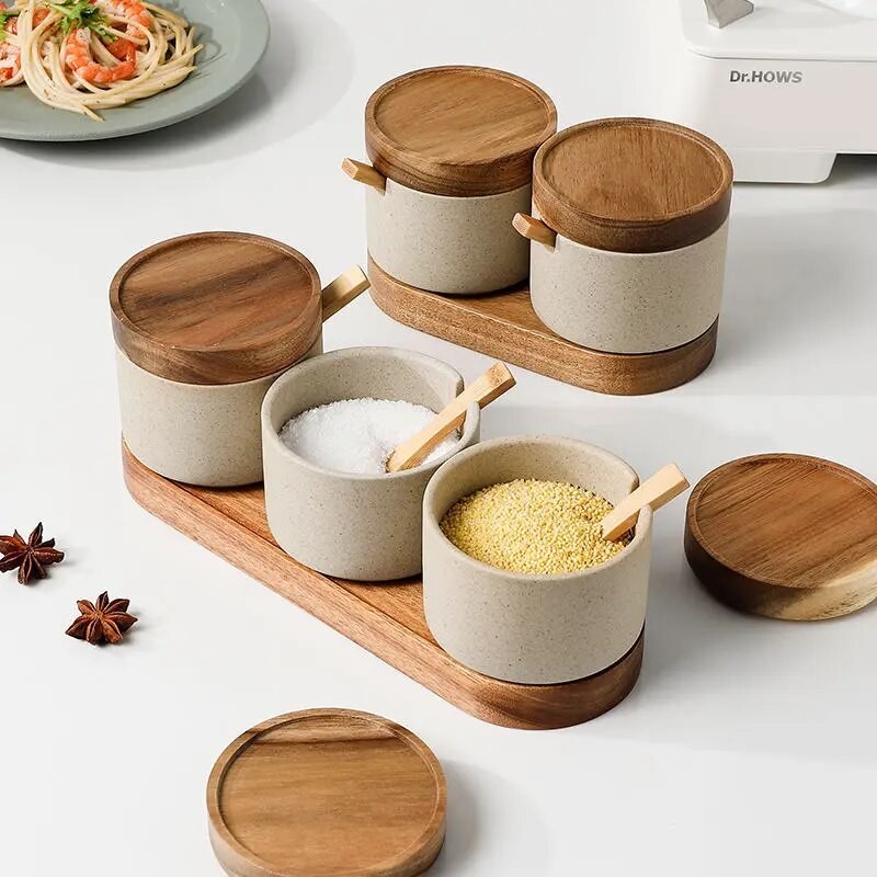 Japanese Style Retro Seasoning Canned Salt Ceramic Jar Three-Piece ...