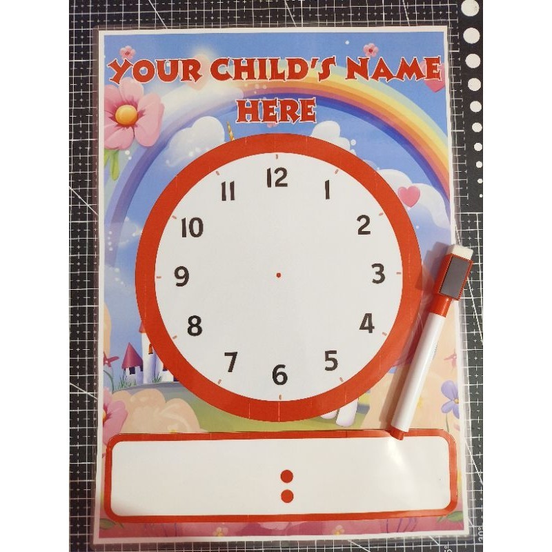 Write and Wipe Clock with White Board Marker A4 Size for Kids 5 to 8 ...