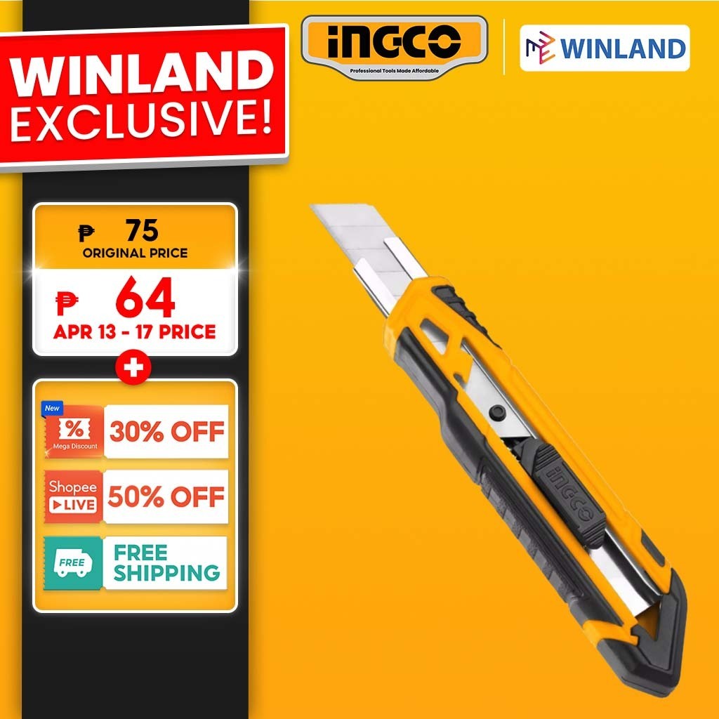 Ingco by Winland Snap-Off Blade Cutter Flat Cutter 18mm x 100mm with 1 ...