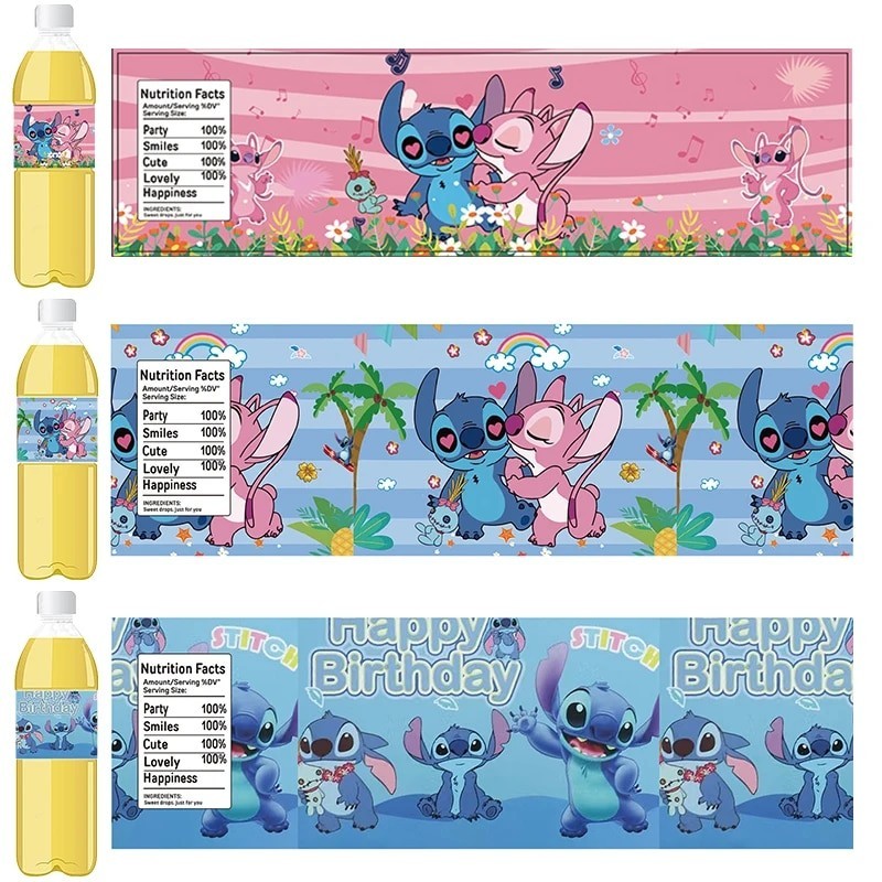 Disney Stitch Birthday Decoration Blue Lilo Stitch Theme Party Bottle ...