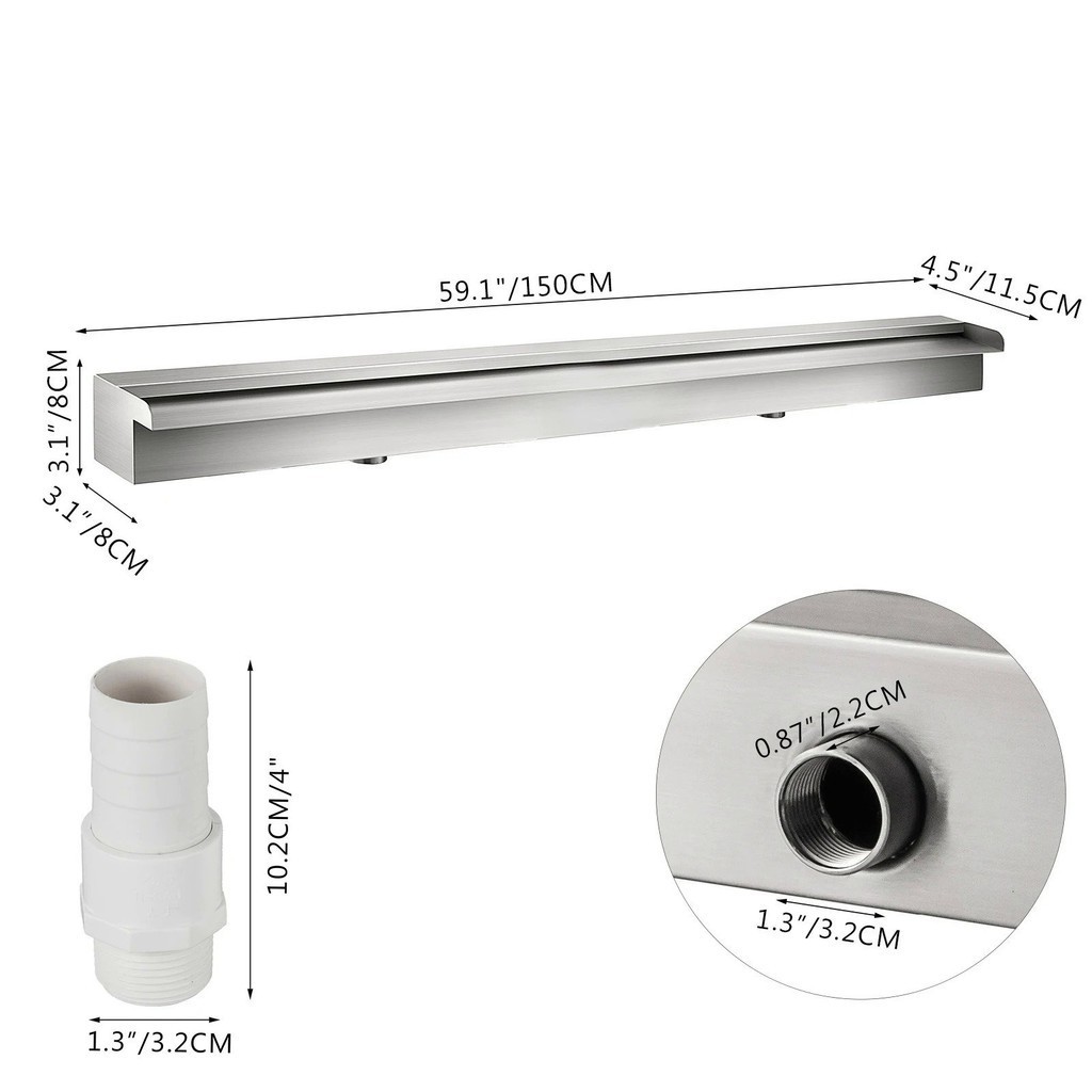 VEVOR Waterfall Pool Fountain Stainless Steel W/ Pipe Connector ...