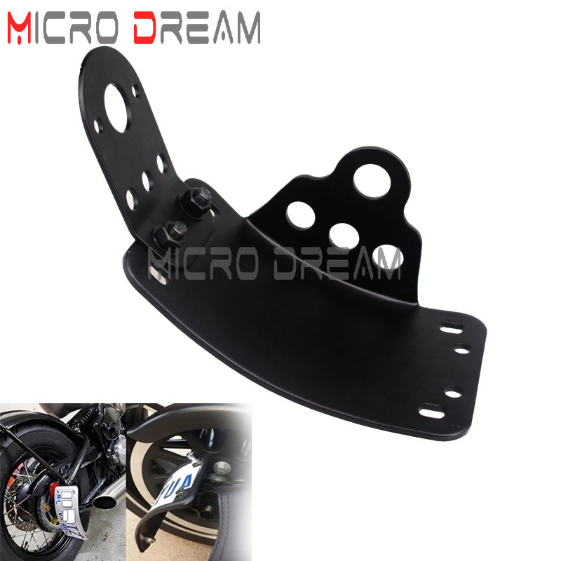 ☢Black Curved Motorcycle Tail License Plate Bracket Side Mount For ...