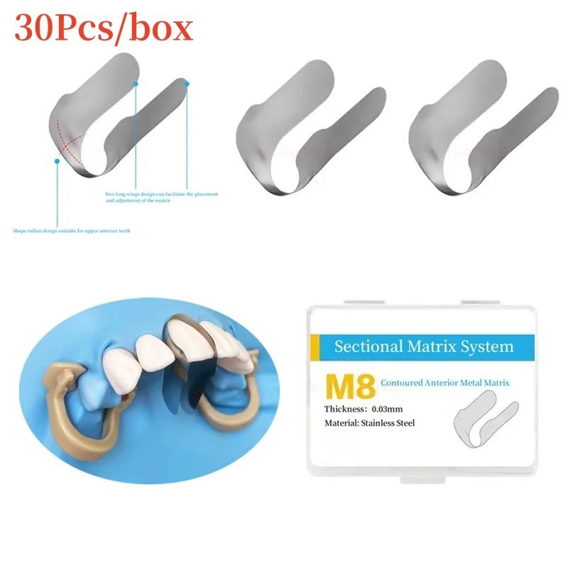 ⚔30Pc Dental Matrix Contoured Anterior Metal Matrix M8 Twin Anterior ...