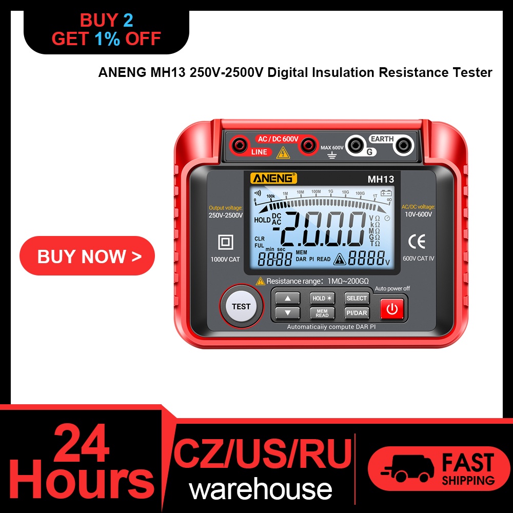 ANENG MH13 250V-2500V Digital Insulation Resistance Tester 1MΩ-200GΩ ...