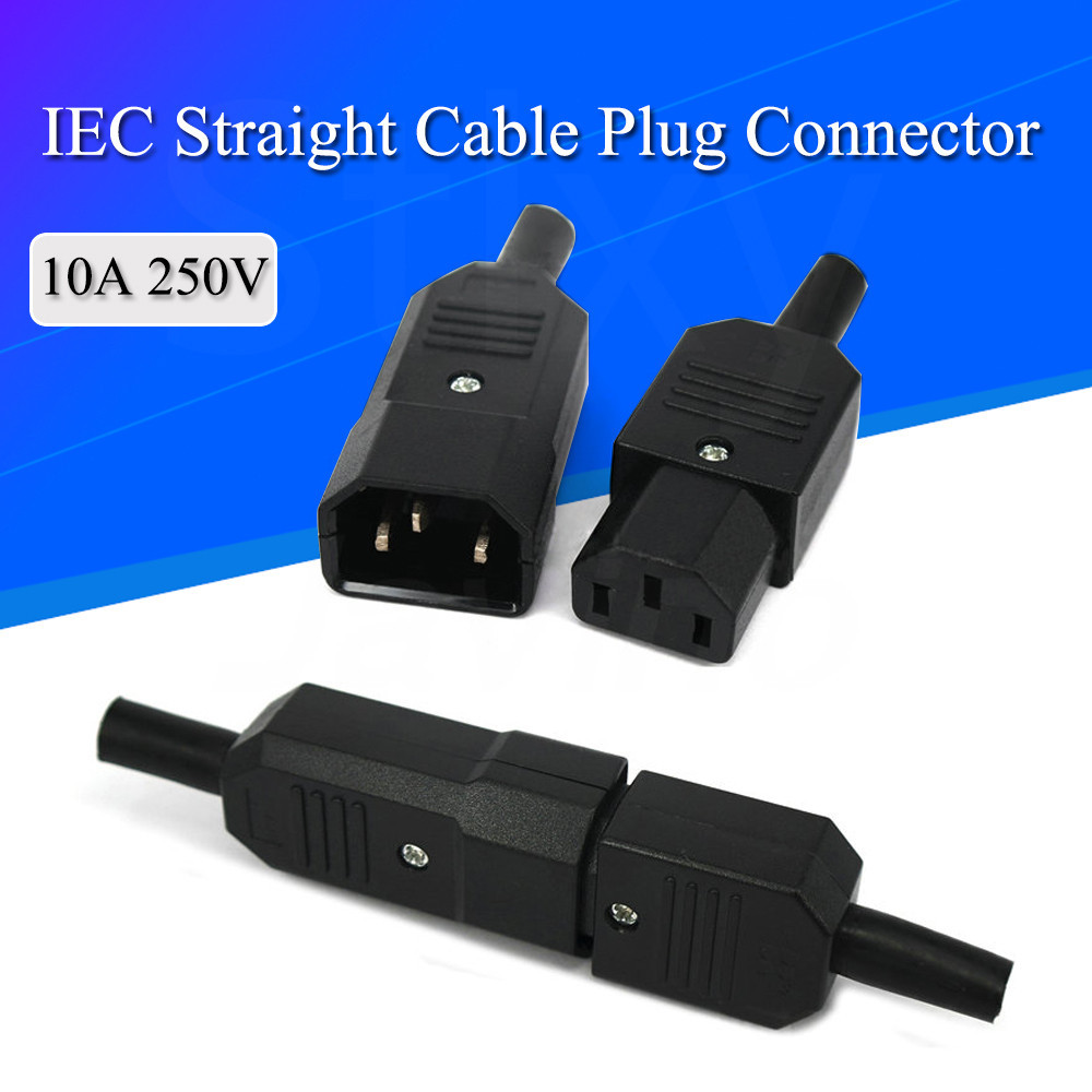 ☏IEC Straight Cable Plug Connector C13 C14 10A 250V Black female&male ...