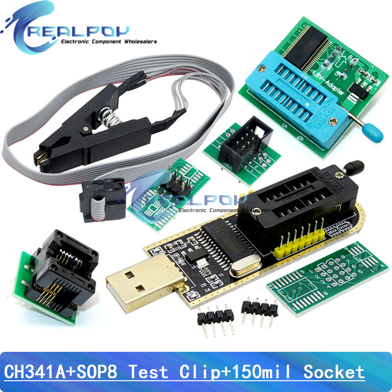 CH341A Programmer adapter+SOIC8 adapter+ SOP8 clip with cable+1.8V ...