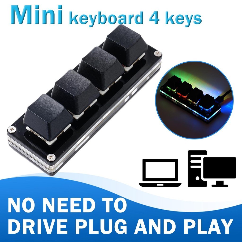 USB Programming Macro Custom Keyboard 4 Key RGB Copy Paste Cut For ...