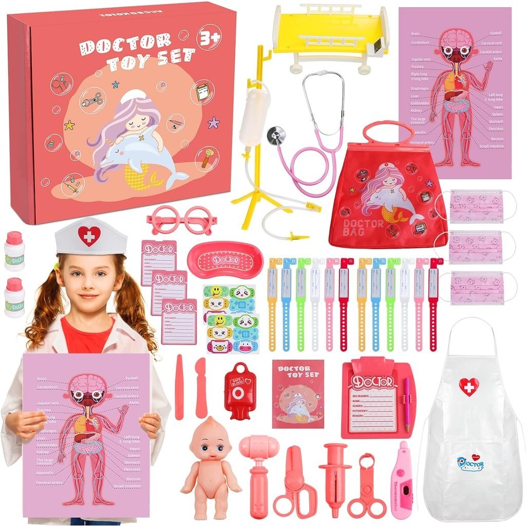 44pcs Doctors Set for Kids Medical Toy with Real Stethoscope Doctor ...