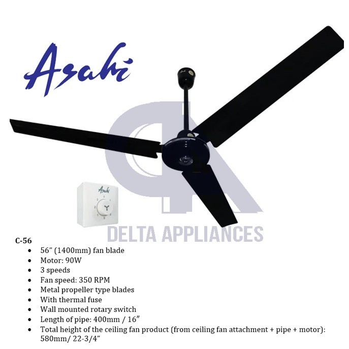 Asahi Ceiling Fan 56" Metal Propeller Painted Original w/ 1 Year ...