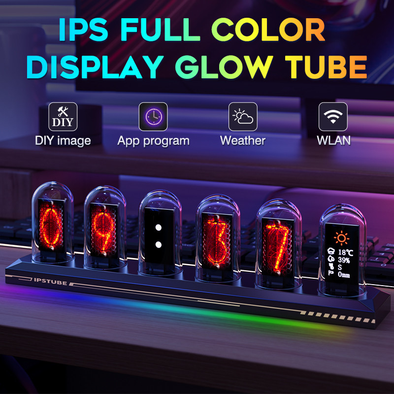 ☽APP Nixie Tube Clock IPS Retro Glows Analog Clock DIY Color Screen ...