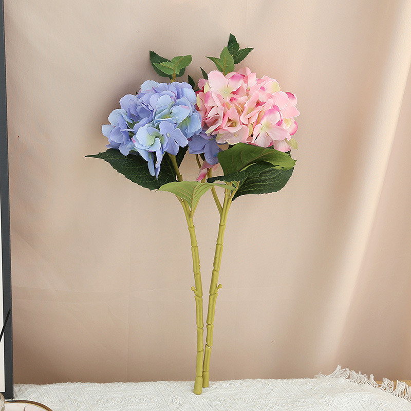 ☟Simulation Hydrangeas Silk Fake Flowers Artificial Purple with Leaves Hydrangea Branches Resta ...