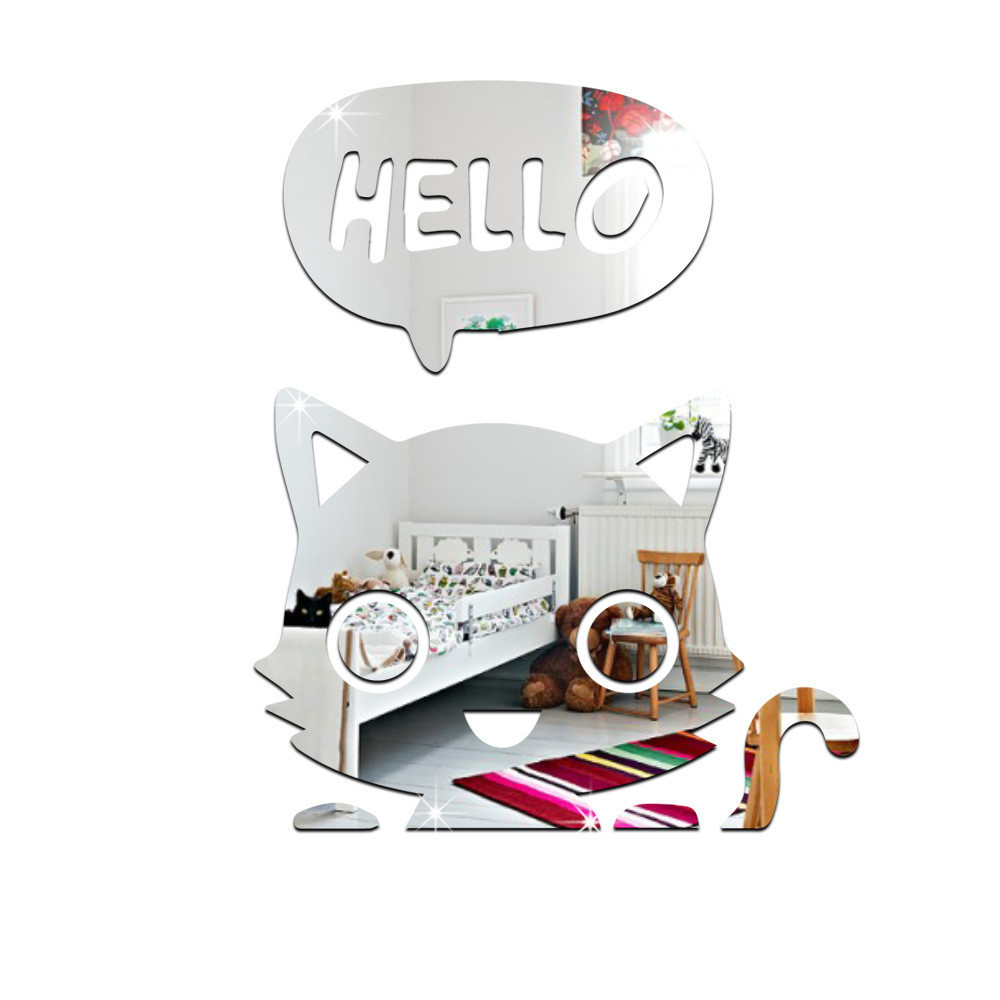 ⚕Lovely Cat and Hello 3D mirror wall sticker , decorative mirror frame ...