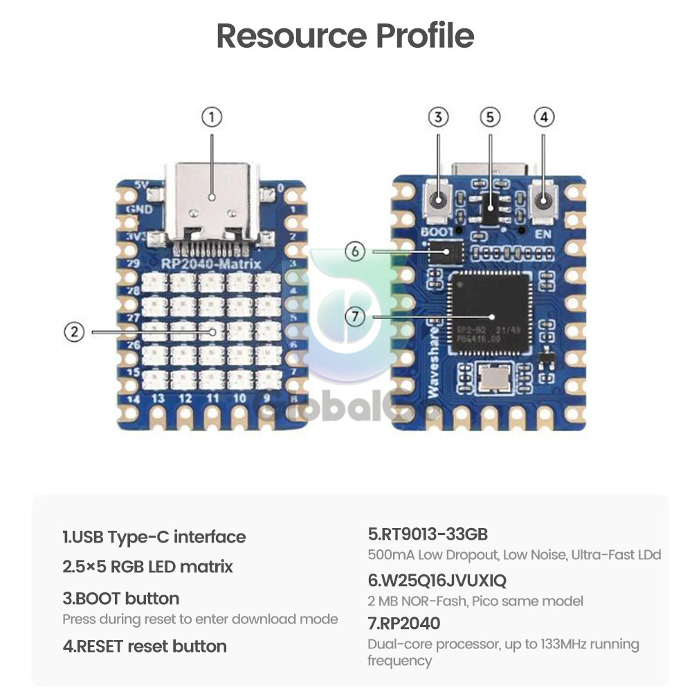 RP2040-Matrix Development Board For Raspberry Pi 5×5 RP2040 RGB LED ...