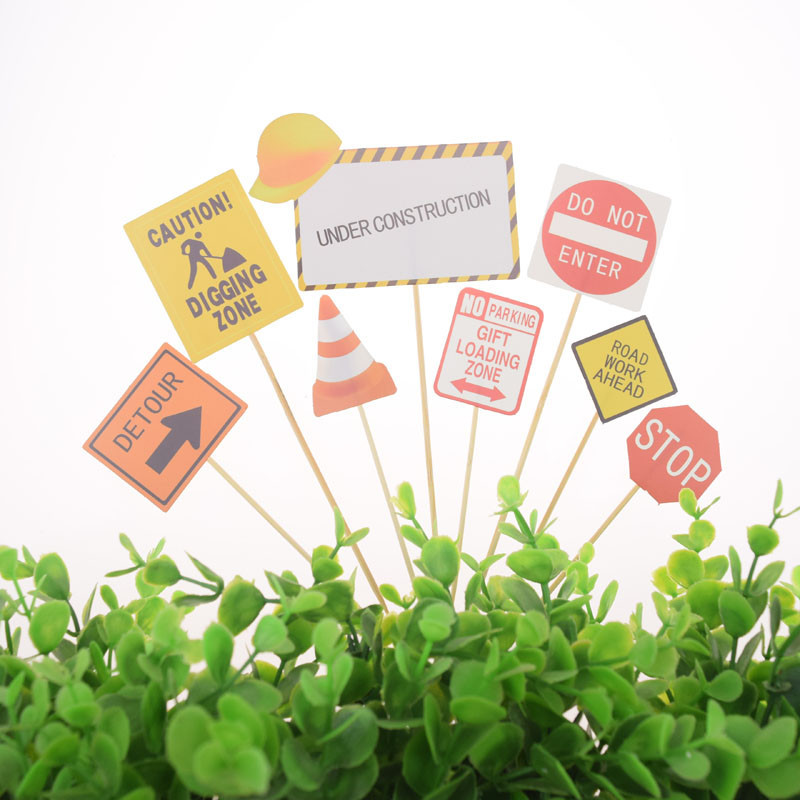 Road Sign Cake Toppers Excavator DIY Cupcake Topper Bulldozer Cake ...