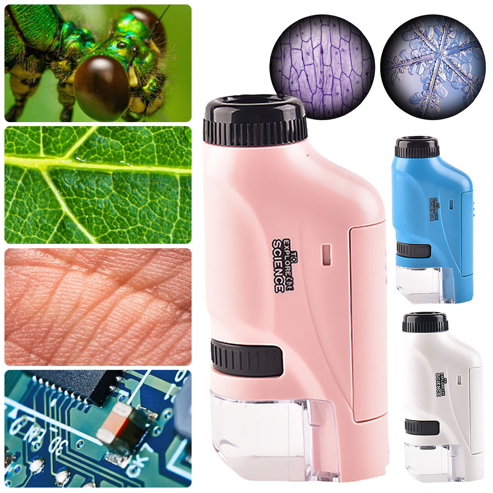Mini Pocket Microscope Lab LED Light Battery Powered Lab Handheld ...