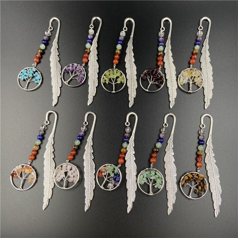 【13cm Colorful Crystal Stone Bookmarks Antique Silver Life Tree with ...