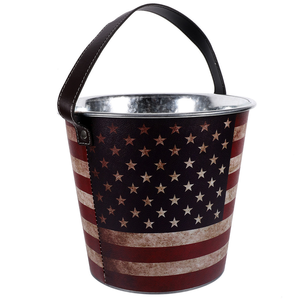☆Large Metal Bucket American Flag Pattern Bucket 10Inch Galvanized Iced ...
