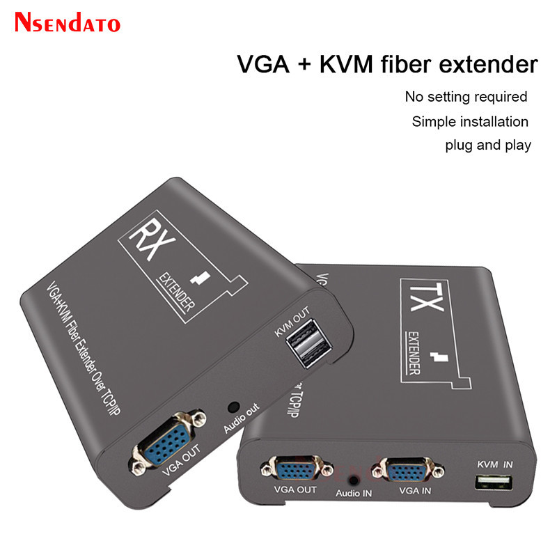 웃VGA KVM Fiber Optical Switch Extender 20KM over TCP IP LC SC Fiber USB ...