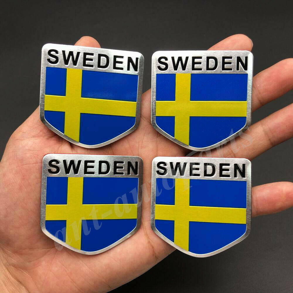 ☃4x Aluminum Sweden Flag Car Emblem Badge Gift Saab Motorcycle Sticker ...
