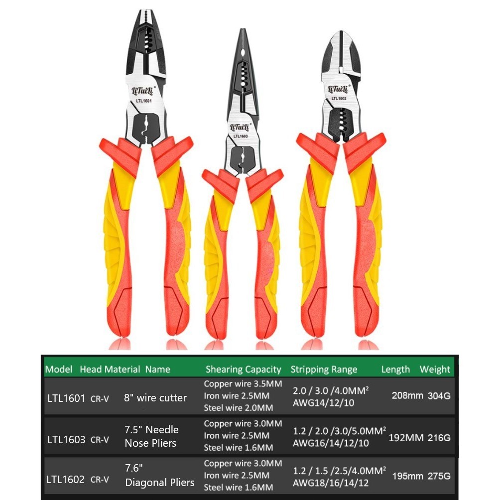Lituili VDE Multi-Function Pliers 8-Inch Insulation Wire Stripper CR-V ...
