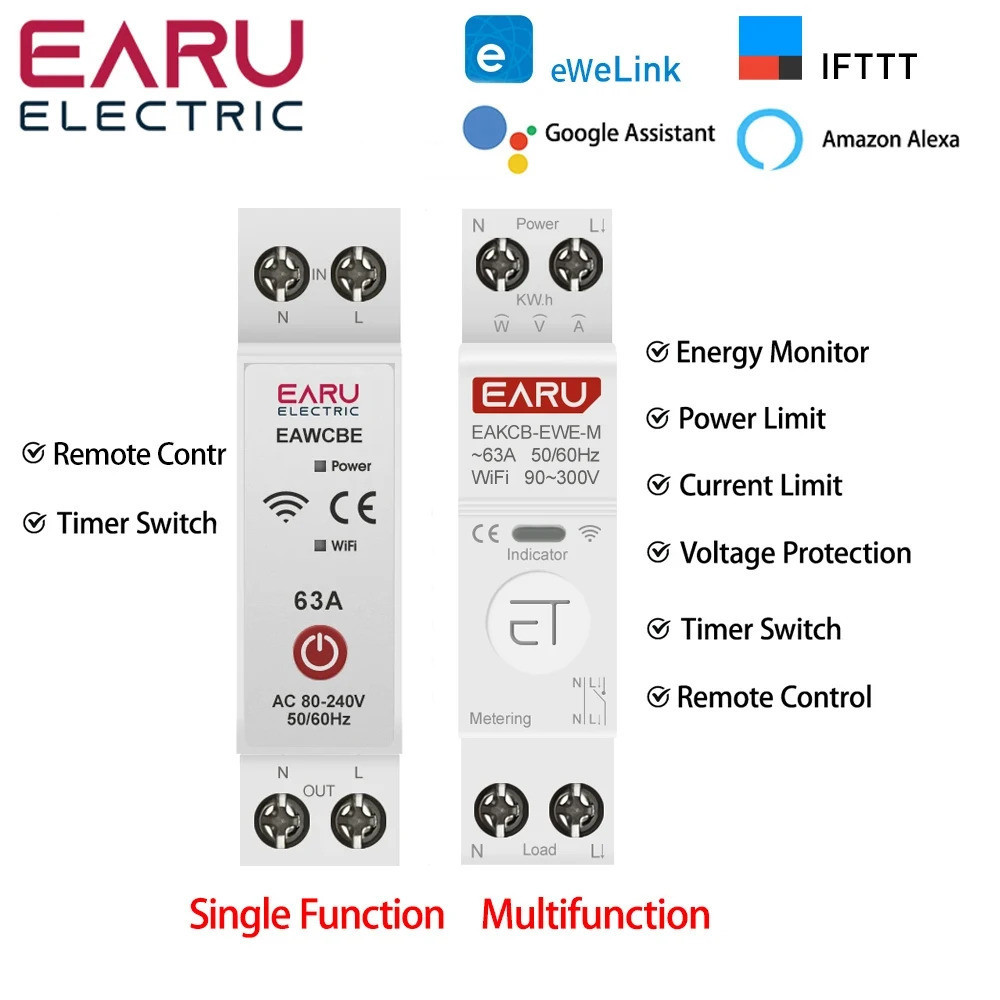eWeLink WiFi Smart Circuit Breaker MCB 1P 63A Timer Power Energy kWh ...