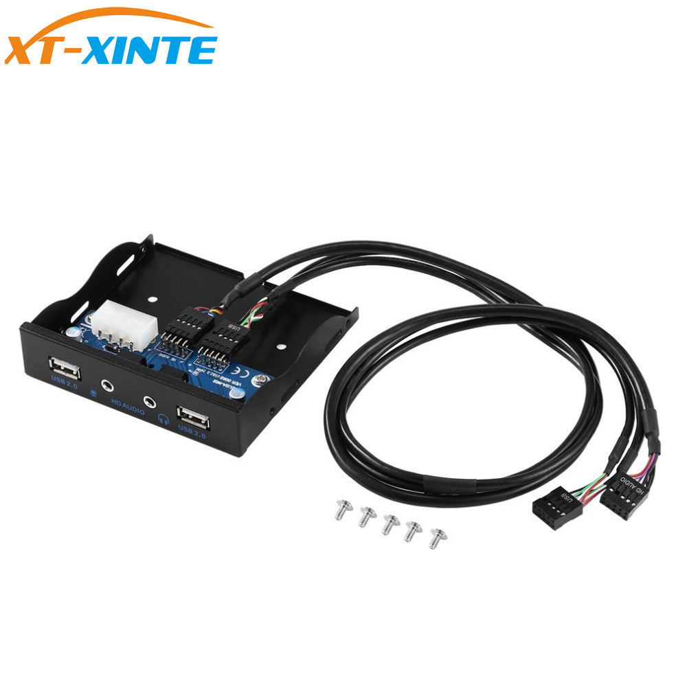 ๑High Quality 3.5\" 9Pin to 2 USB 2.0 Hub Front Panel with HD Audio Mic ...