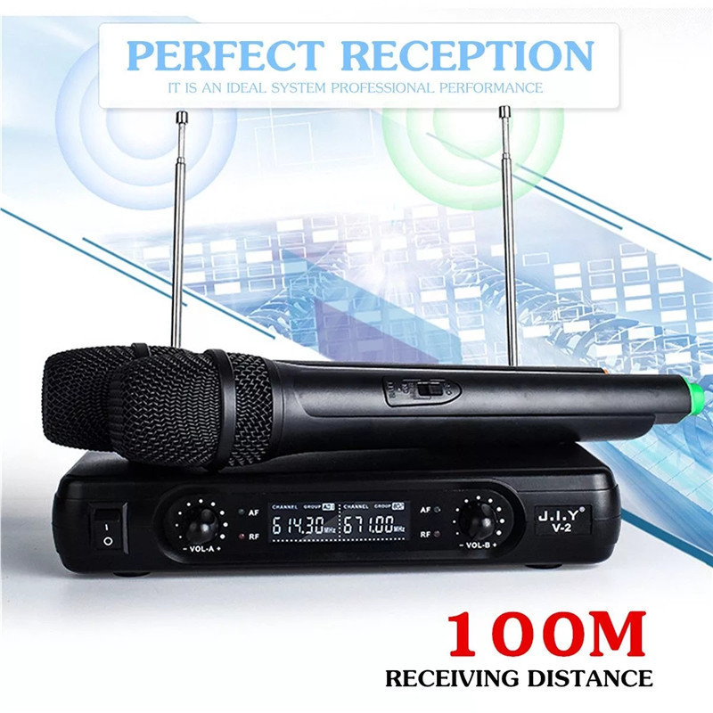 ♠2 Channel Dual Cordless Handheld Mic Wireless Microphone System With ...