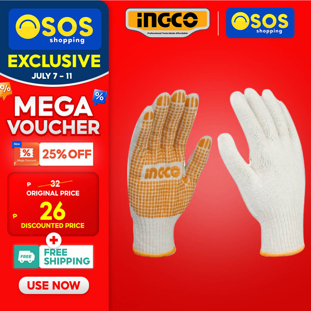 Ingco Original Knitted Cotton Gloves with Pvc DOTS HGVK05 •OSOS ...