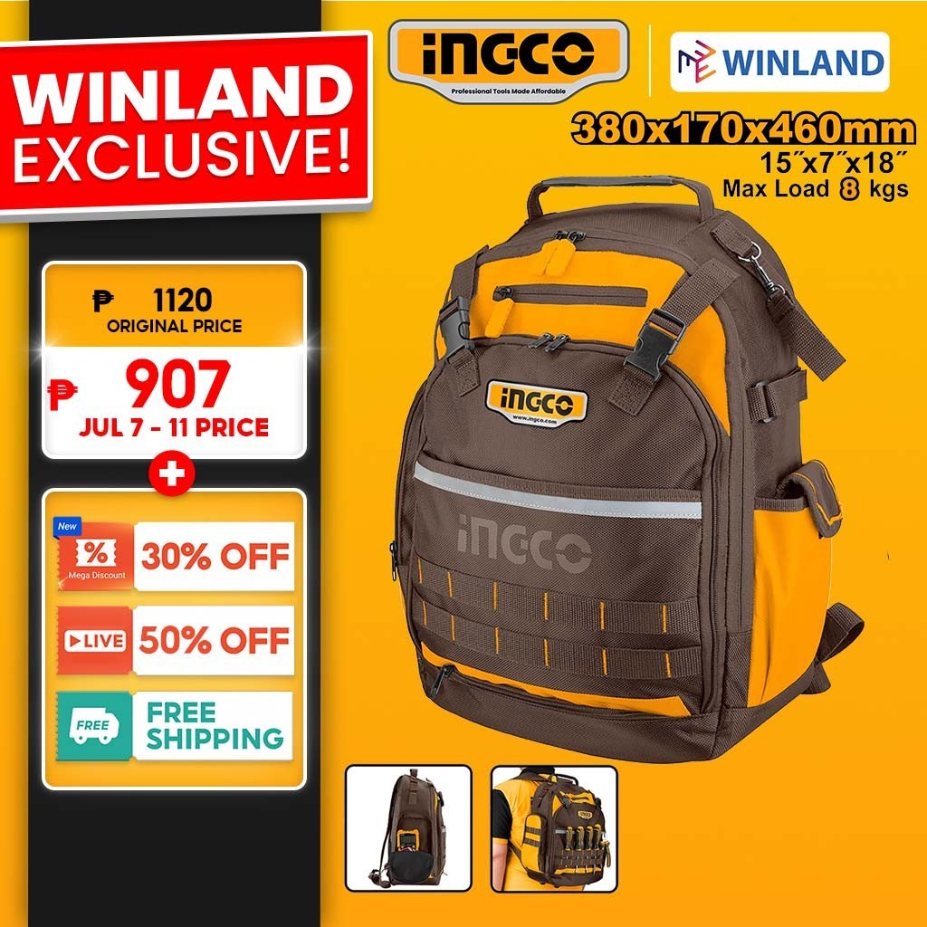 Ingco by Winland Tool Bag Backpack Box Organizer Heavy Duty Kit 380 x ...