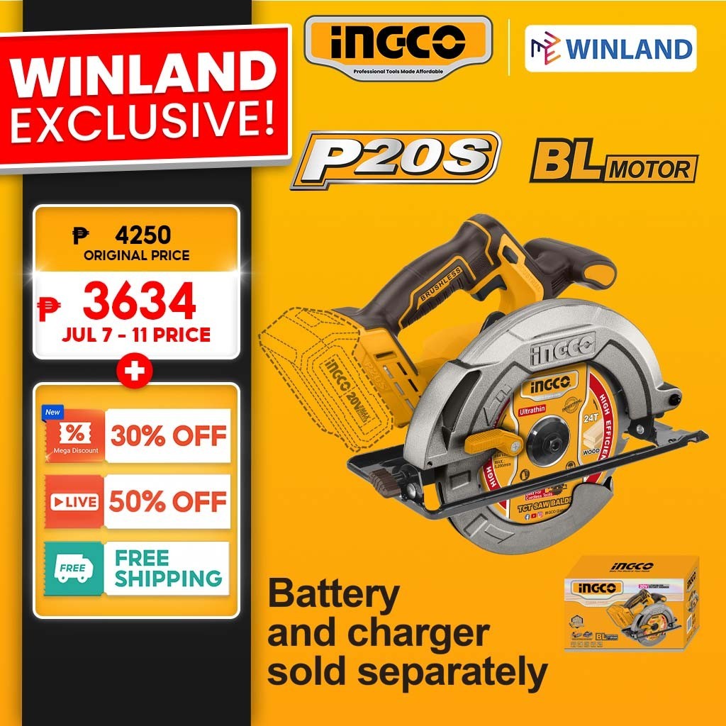 Ingco by Winland Brushless Motor Lithium-Ion Cordless Circular Saw 20V ...