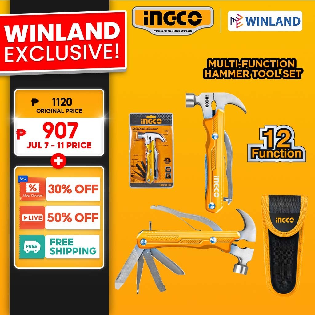 Ingco by Winland Multi-Function Hammer Tool Set Pliers Screwdriver Hammer Saw w/ Pouch ING-HT ...