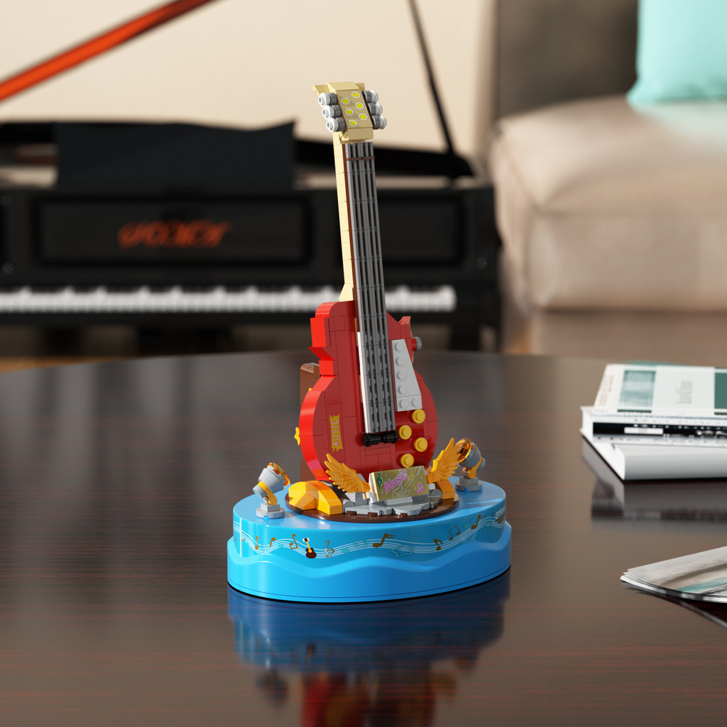 【BuildMoc Music Box Guitar Building Blocks Set Singing Song Stage Show ...