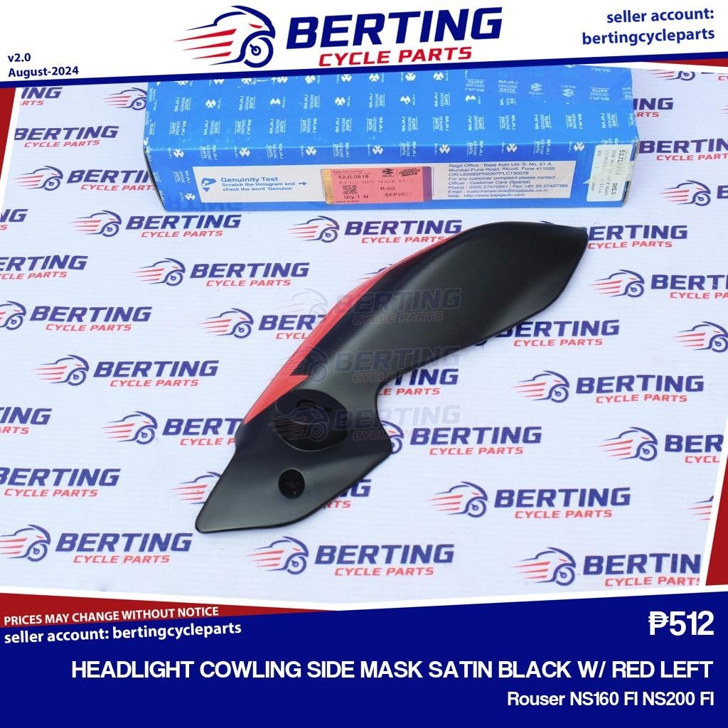HEADLIGHT COWLING SIDE MASK SATIN BLACK W/ RED DECAL LEFT Rouser NS160 ...