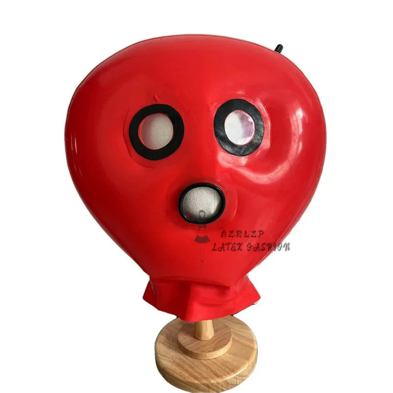 ⋚Red Latex Rubber Inflatable Unisex Double Layer Ball Mask Hood Winks ...