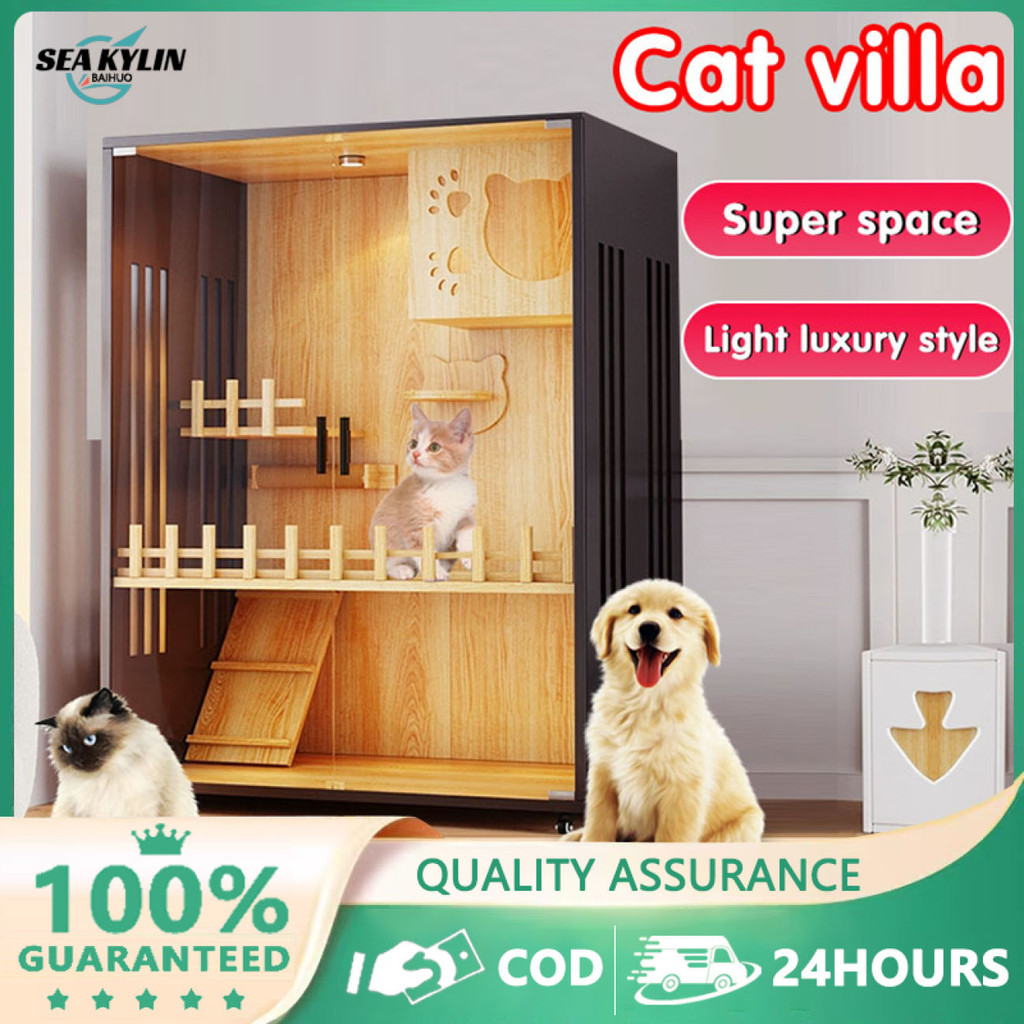Solid wood cat cage villa oversized luxury cat cage cat house cat house home indoor cat house ...