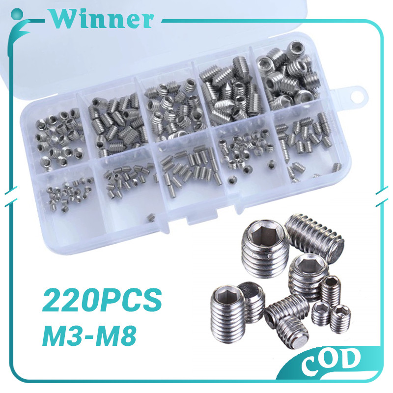 220PCS Metric Hex Socket Cup Point Set Screws Stainless Steel Set ...