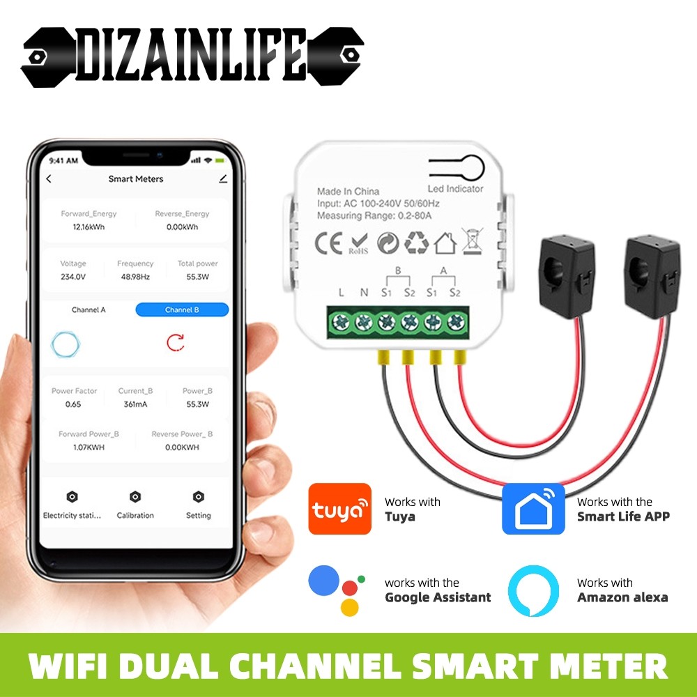 ⋛Tuya Smart Life WiFi Energy Meter 120A Bidirectional 1/2 Channels with ...