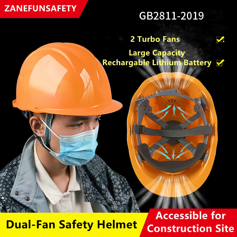 Safety Helmet With 2 Fans Construction Miner Work Helmet ABS Hard Cap ...