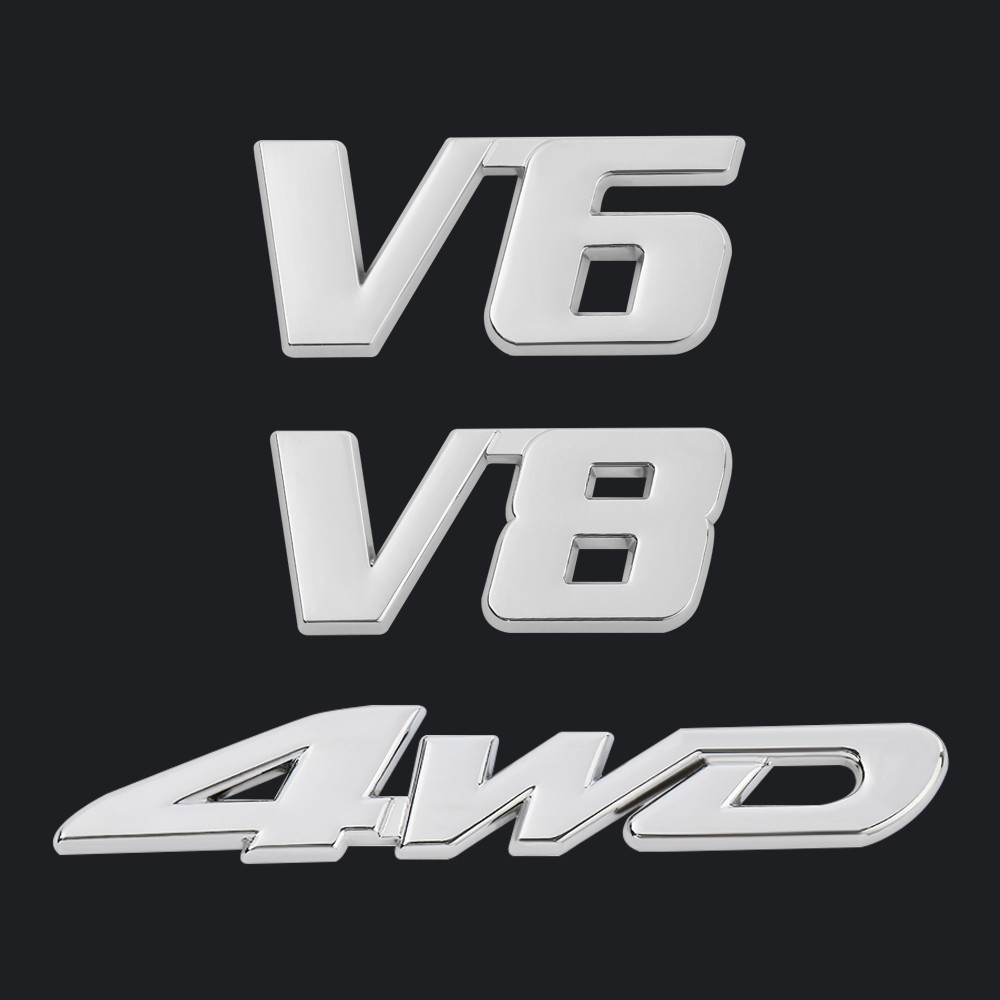 ☄Car Styling 3D Metal Sticker 4WD V6 V8 3D Chrome Car Vehicle Tailgate ...