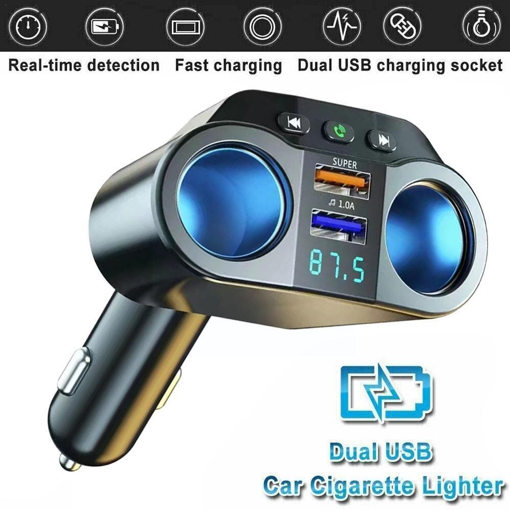 ☮New Bluetooth 5.0 FM Transmitter 12V Socket Cigarette USB Display Dual ...