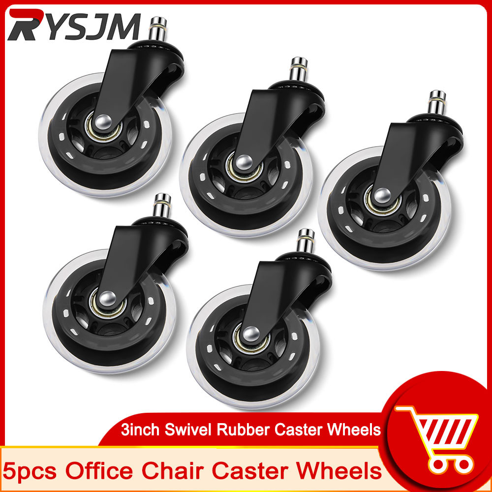 5PCS Swivel Rubber Caster Wheels Office Chair Caster Wheels 3 Inch ...