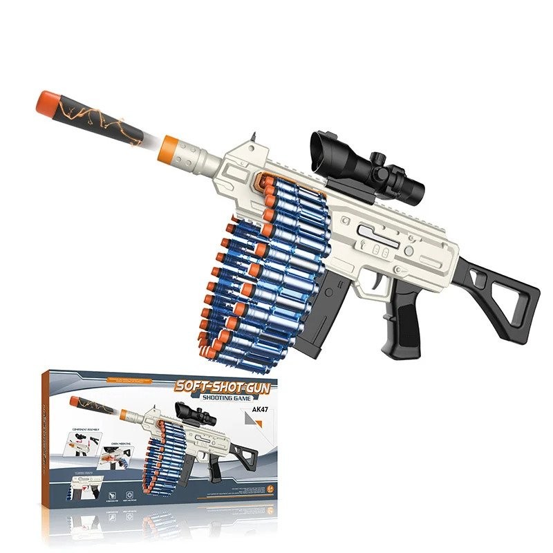 AK Toy Gun Blaster with 30 Dart Clips Automatic Electric repeating ...