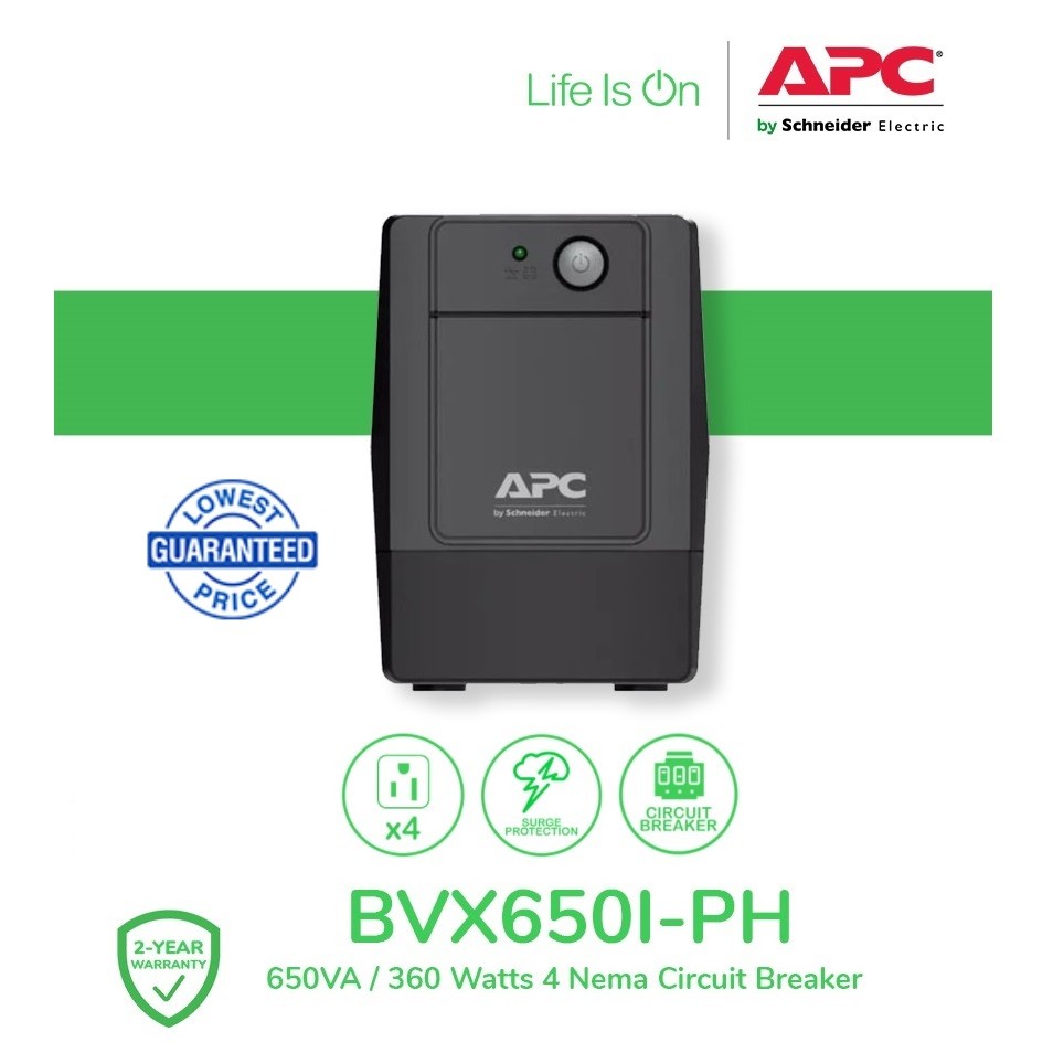 APC BVX650I-PH 650VA / 360 Watts 4 Nema Circuit Breaker | APC UPS ...