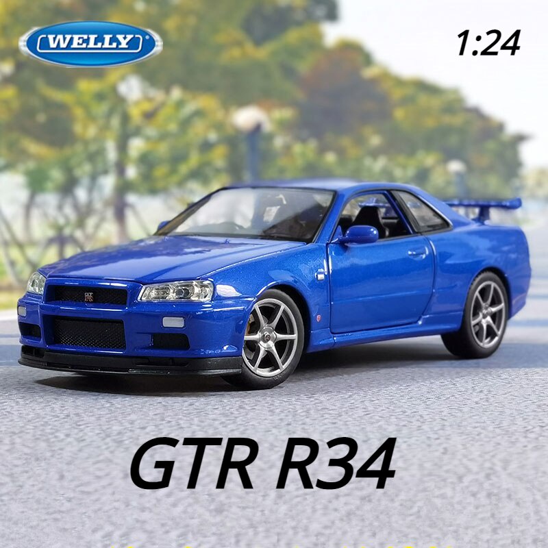 Welly 1:24 Nissan Skyline GTR R34 Alloy Sports Car Model Simulation Diecast Metal Toy Racing Car ...