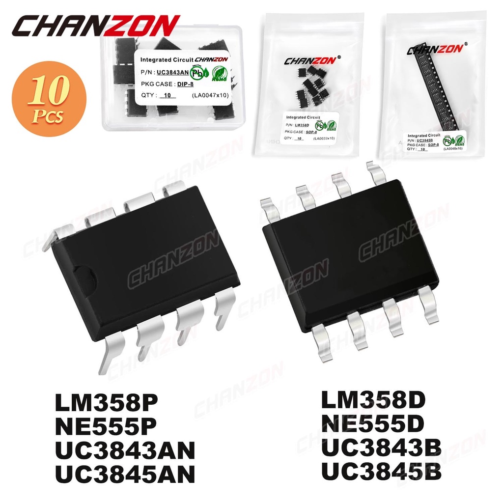10PCS LM358P NE555P UC3843AN UC3845AN DIP DIP8 LM358D NE555D UC3843B UC3845B SOP SOP8 IC ...
