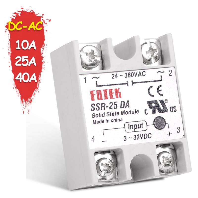 Solid State Relay DC-AC 10A 25A 40A Voltage 12V 3-32V DC TO 220V 24-380V AC Load Single Phase ...