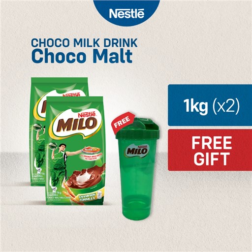 Milo Powdered Choco Malt Milk Drink 1kg - Pack of 2 with FREE Tumbler ...