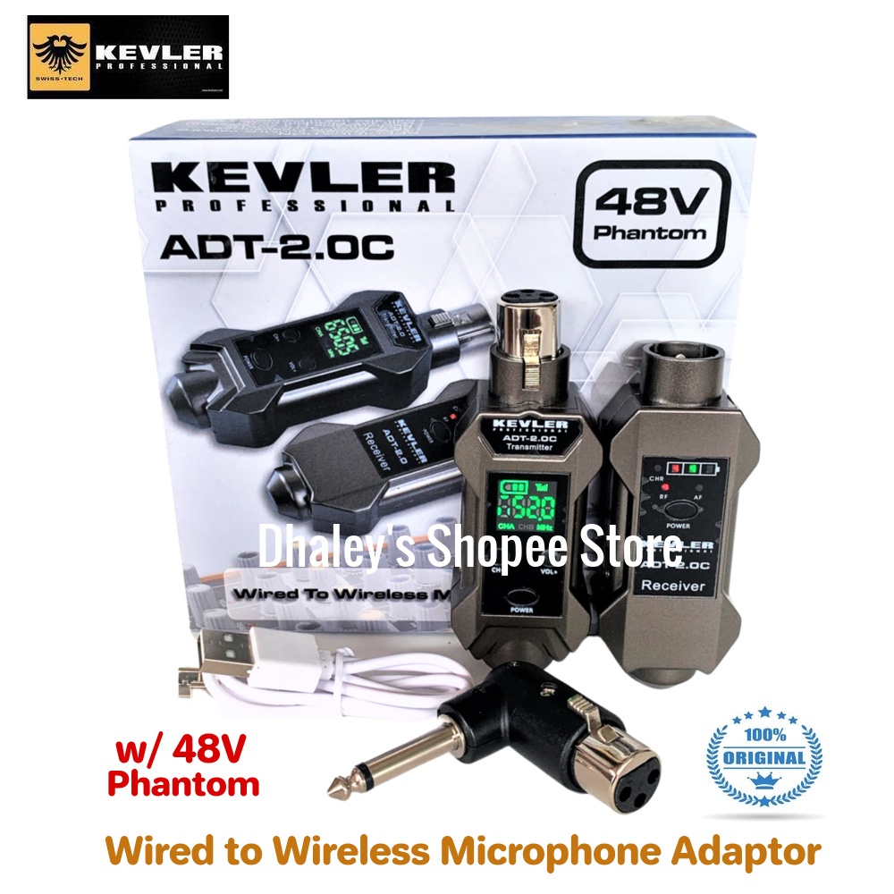 ♤♣ Kevler ADT-2.0C Wired to Wireless Microphone Adaptor UHF w/ Adaptor ...