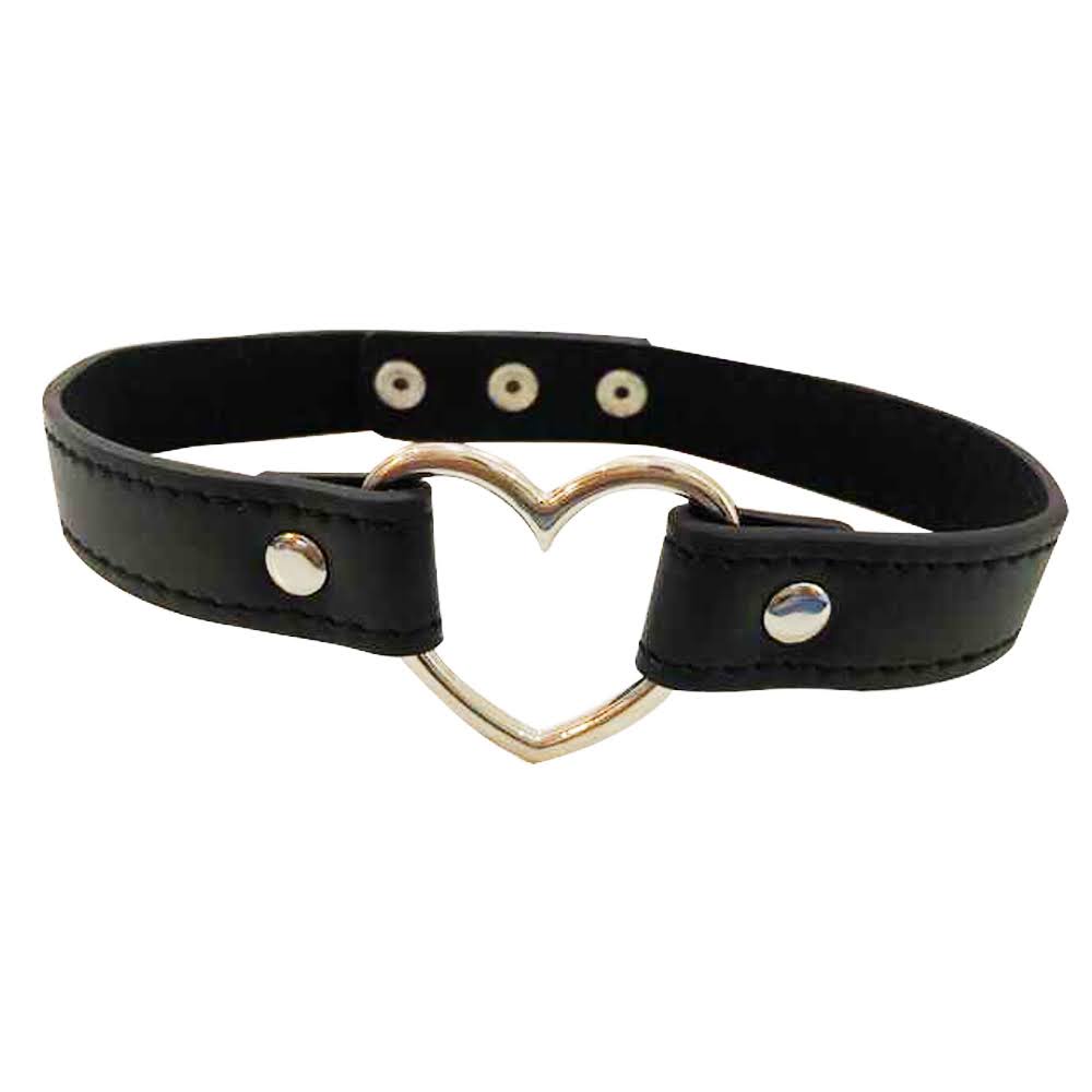 ☃ Janeena Leather Choker Collar Sub Neck Collars Punk Goth Emo Heart ...