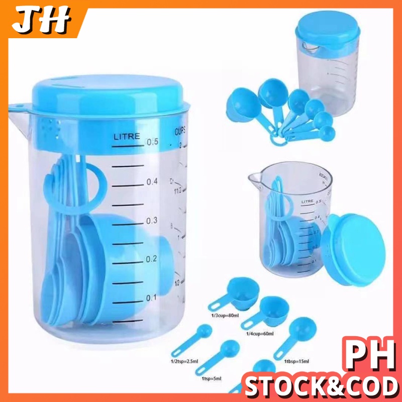 7pcs Measuring Cup Container With Spout And Stackable Spoons Set 500ml ...